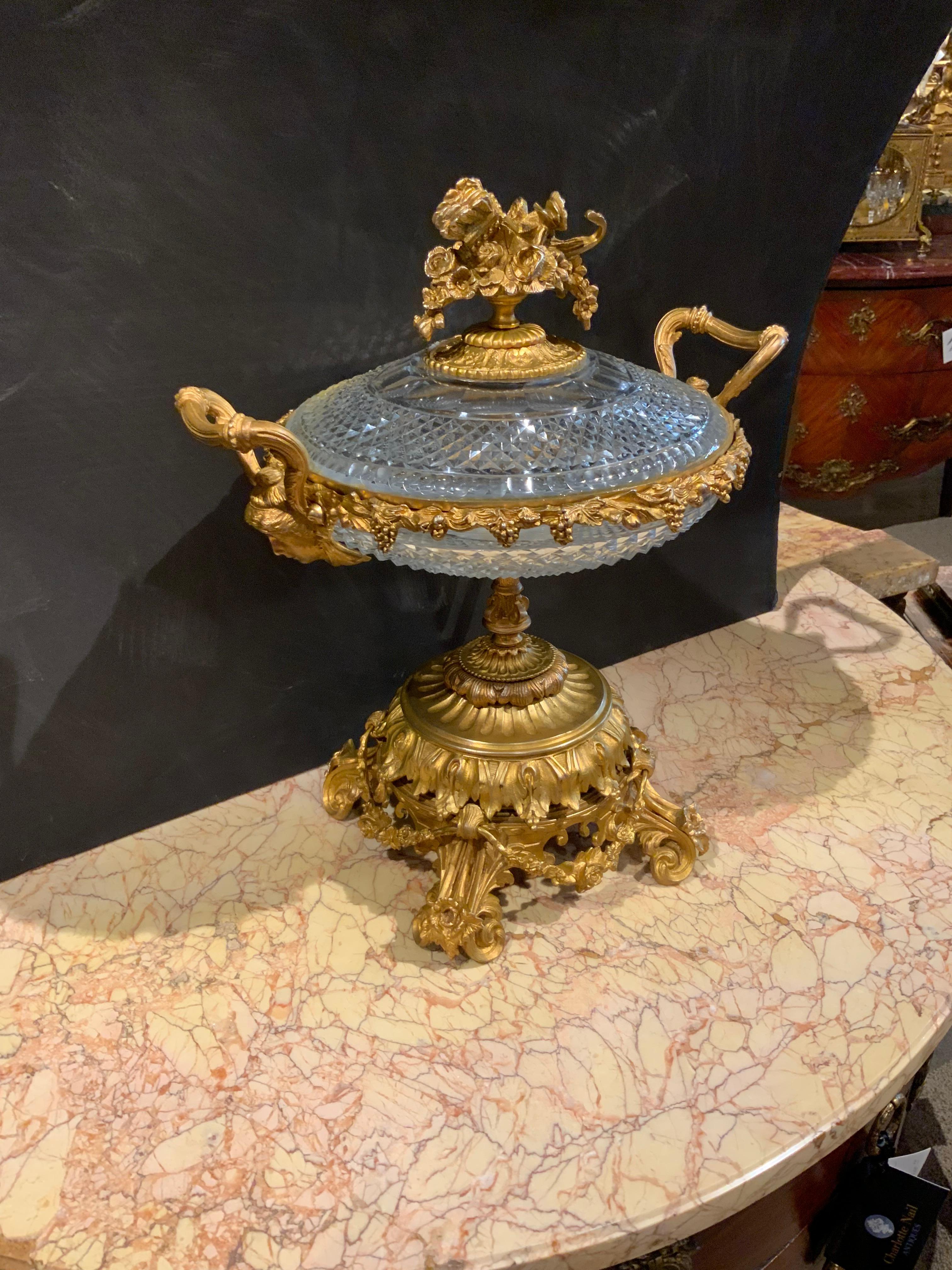 Baccarat compote with bronze dore mounts and handles For Sale at 1stDibs