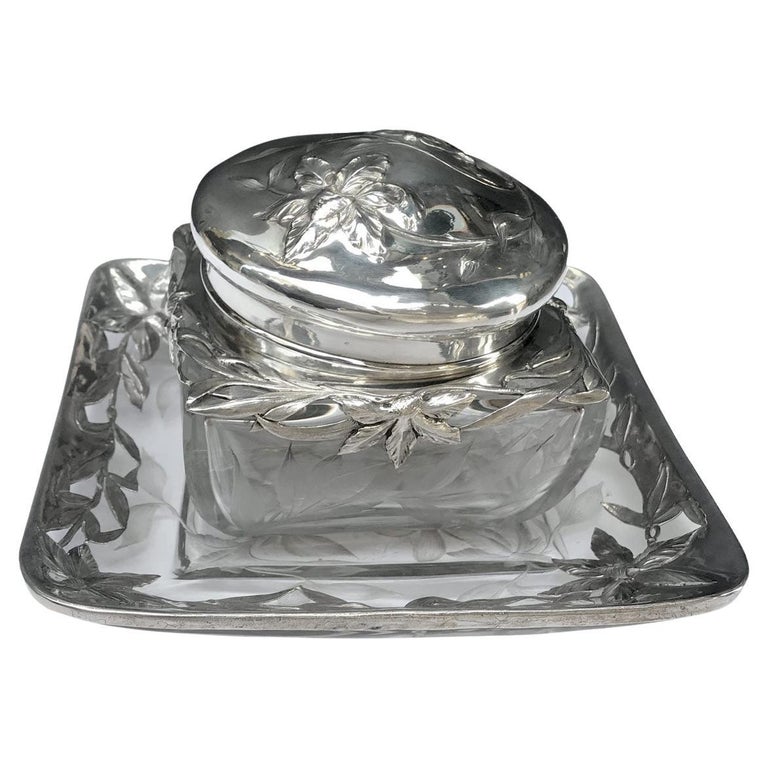 Baccarat Crystal Box mounted Sterling Silver on dish by "Escalier de ...
