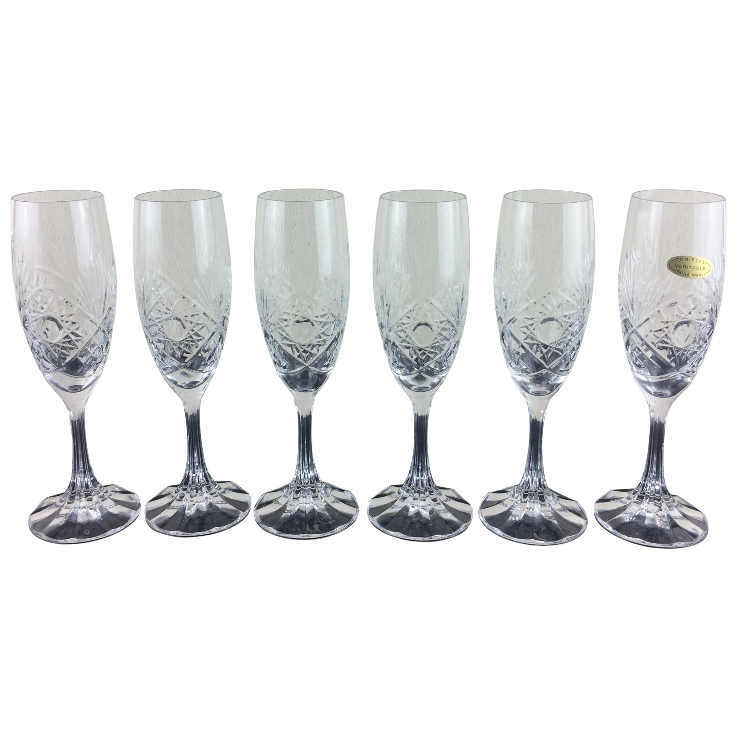Baccarat Crystal Champagne Flutes, Set of 6 in Original Box at 1stDibs