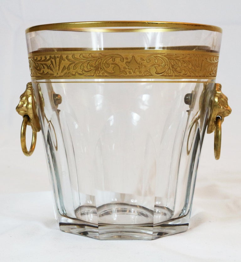 Baccarat Cut Crystal Ice Bucket with Gold Gilded Lions at 1stDibs