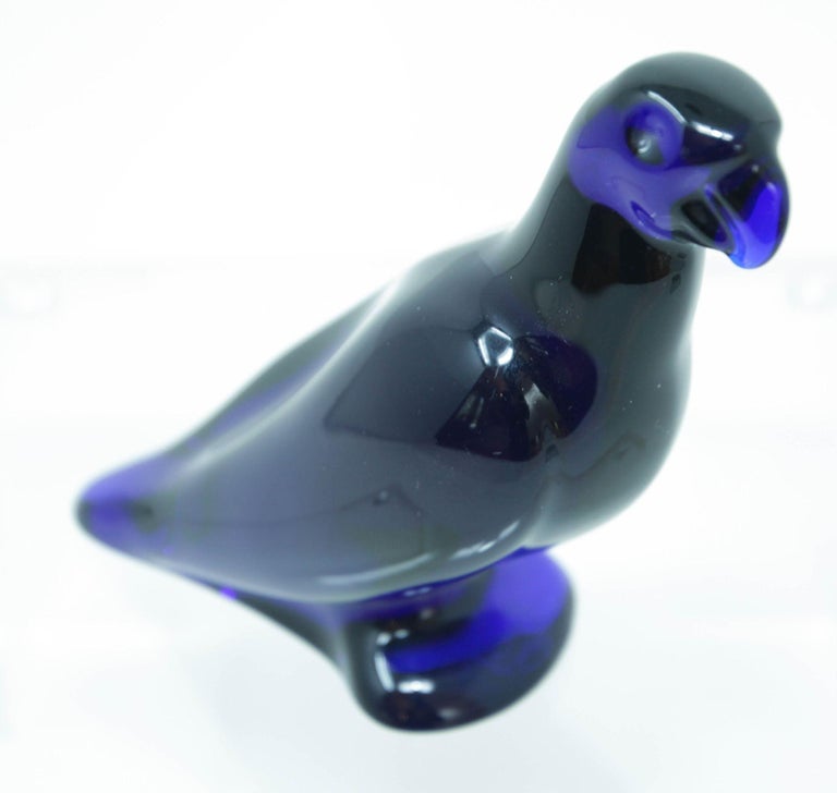 Baccarat France Crystal Cobalt Blue Glass Parrot Paperweight For Sale ...