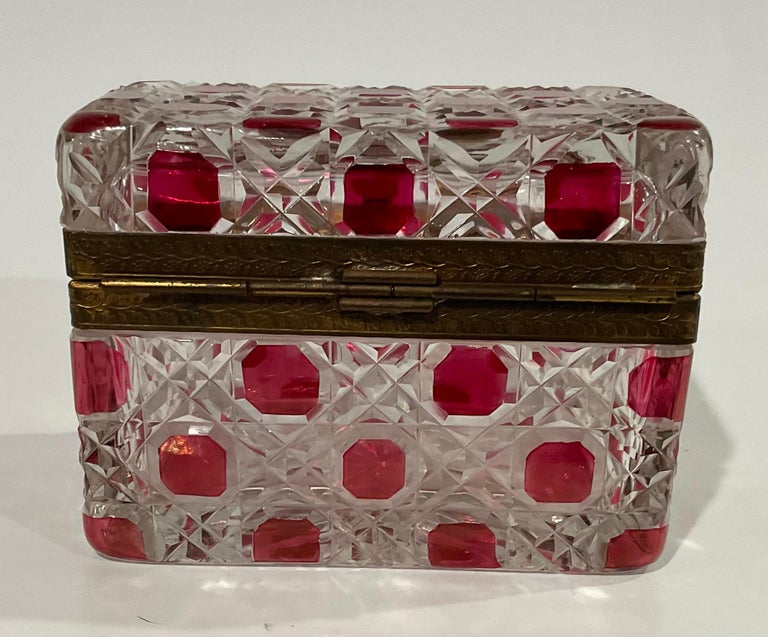 Baccarat French Art Deco Red Geometric Cut Glass Decorative Box Hinged ...