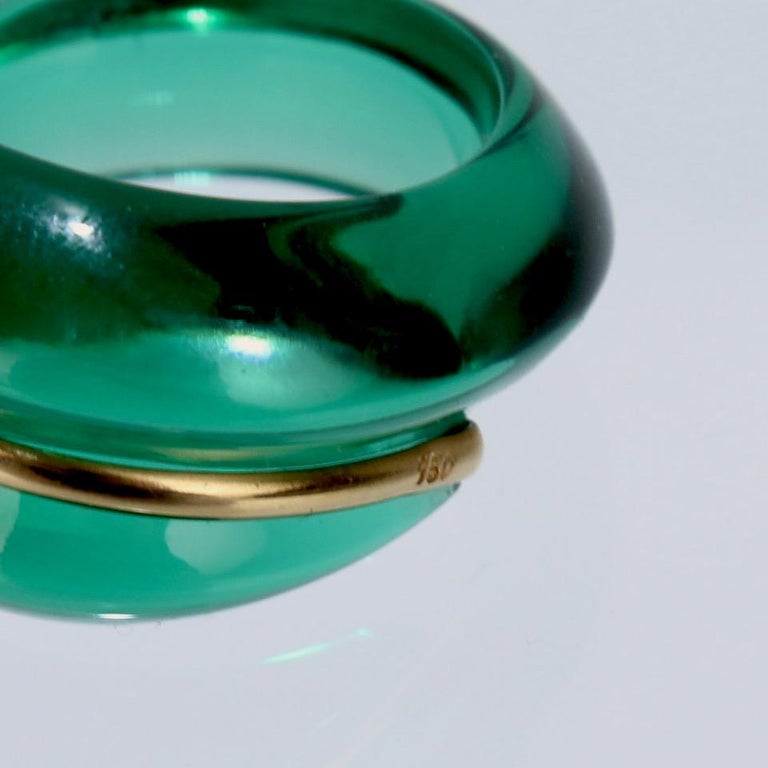 Baccarat Green Coquillage Crystal and 18 Karat Gold Cocktail Ring at ...