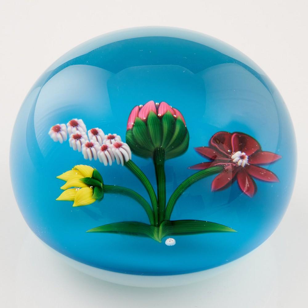 Baccarat Lampwork Four Flowers Paperweight 1988 For Sale at 1stDibs