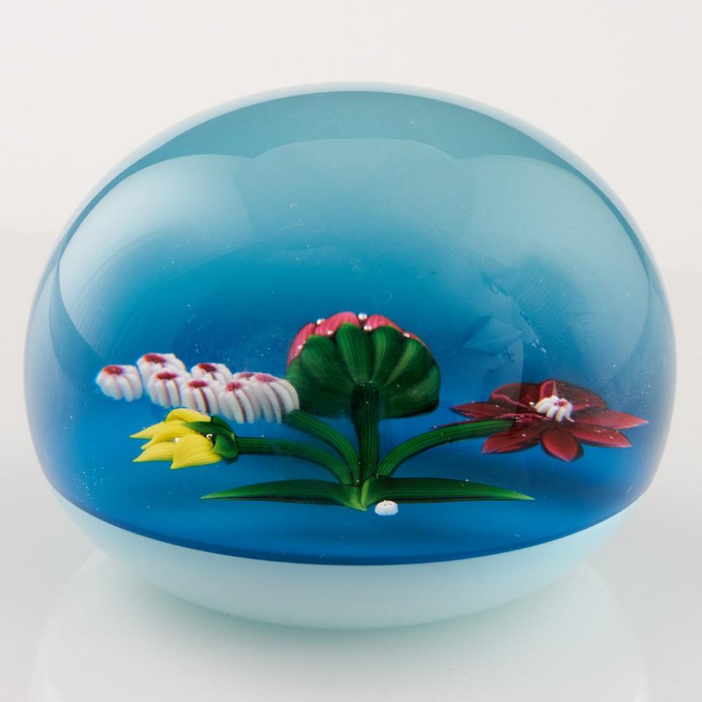 Baccarat Lampwork Four Flowers Paperweight 1988 For Sale at 1stDibs