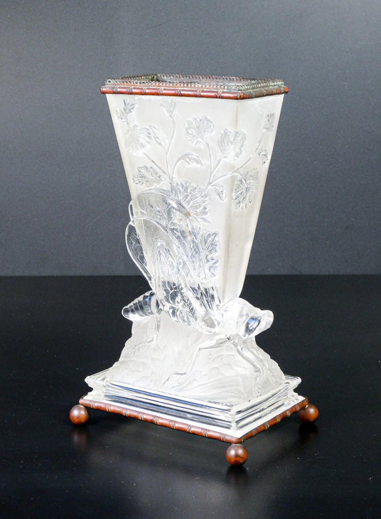 Baccarat "Locust" Vase in Glass and Bronze, Art Nouveau, France, Early ...