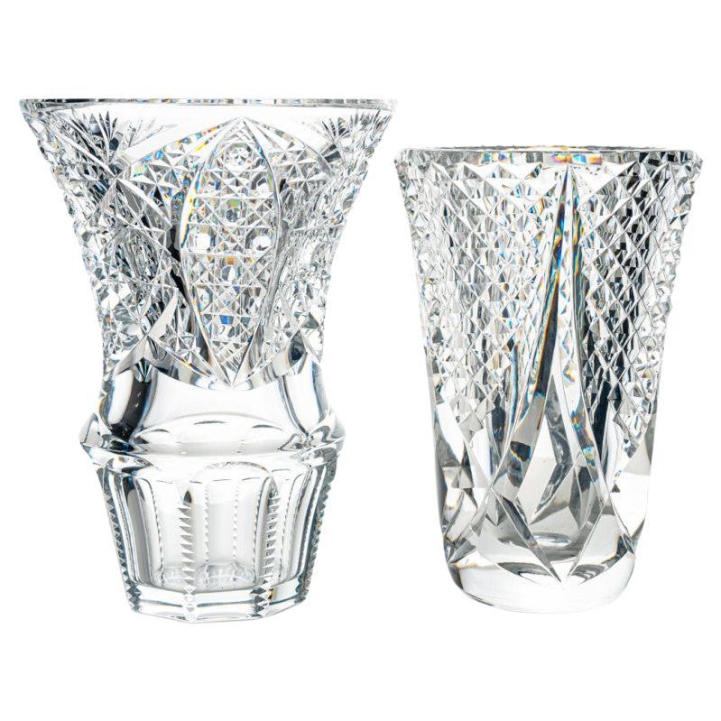 Baccarat, Set of 3 Crystal Vases, Printed Polychrome Decoration, France ...