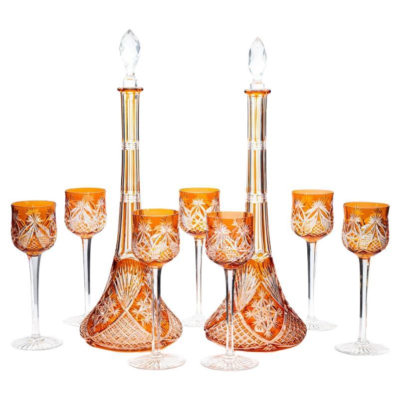 Baccarat, Set of 6 Red Overlay Crystal glasses and 1 Decanter, France ...