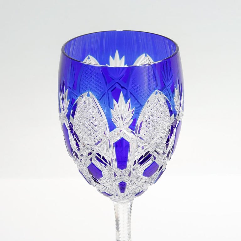 Baccarat Tsar/Czar Cobalt Blue Cut to Clear Glass Wine Goblet or Stem ...