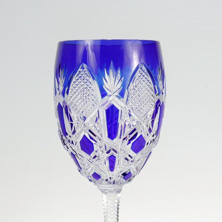 Baccarat Tsar/Czar Cobalt Blue Cut to Clear Glass Wine Goblet or Stem ...