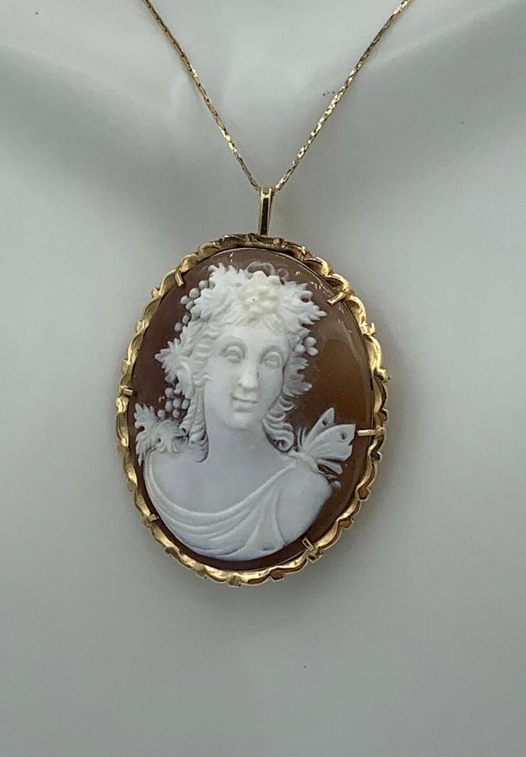 Bacchus Dionysus with Butterfly Cameo Pendant Brooch 14 Karat Gold ...