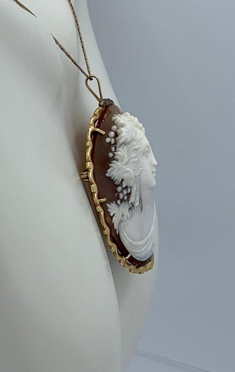 Bacchus Dionysus with Butterfly Cameo Pendant Brooch 14 Karat Gold ...
