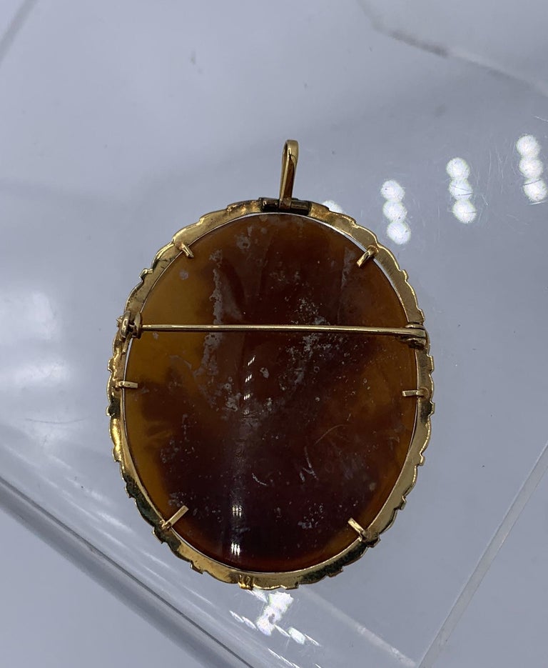 Bacchus Dionysus with Butterfly Cameo Pendant Brooch 14 Karat Gold ...