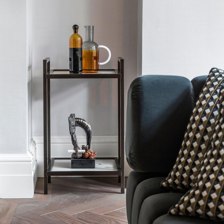 Bacco Console Side Table in Steel with Marblo Surface For Sale at 1stDibs