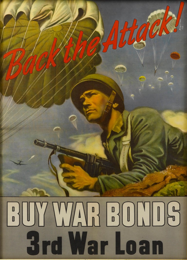 "Back the Attack!" World War II Paratrooper Poster, circa 1943 at 1stDibs
