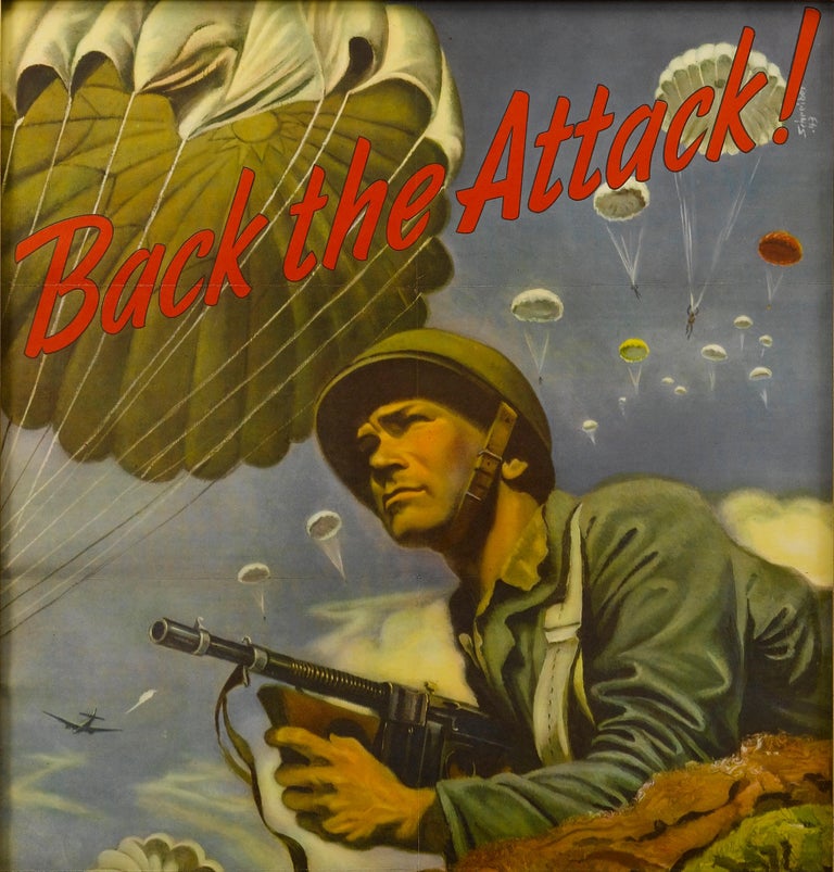 "Back the Attack!" World War II Paratrooper Poster, circa 1943 at 1stDibs