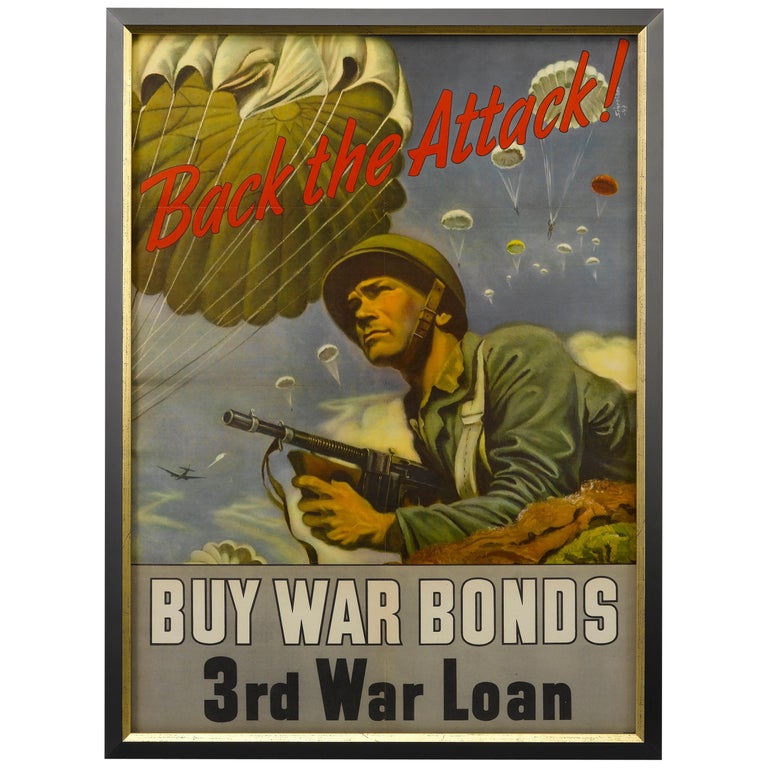 "Back the Attack!" World War II Paratrooper Poster, circa 1943 at 1stdibs