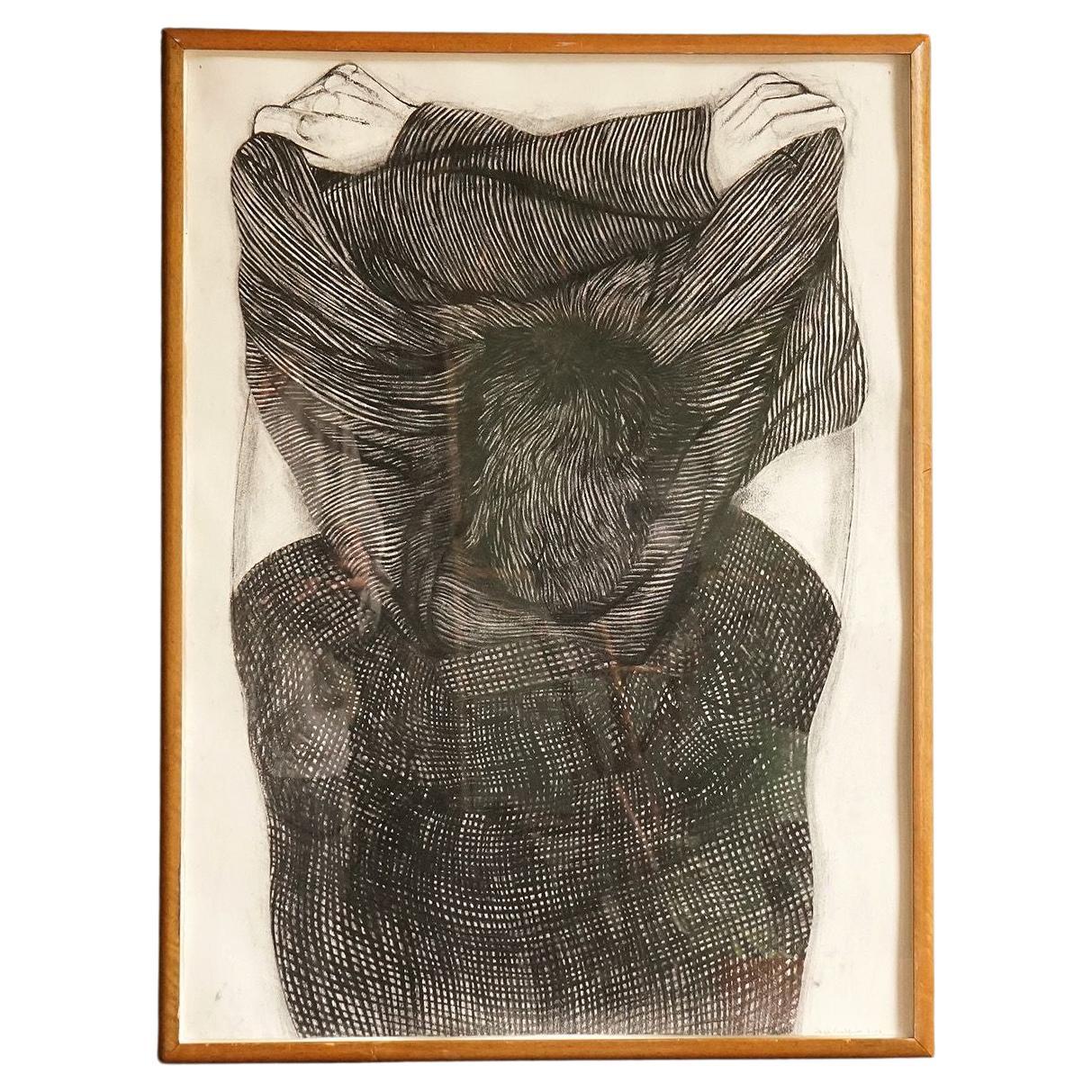 Large Charcoal and Vermilion Pastel Drawing by John Monti For Sale at ...