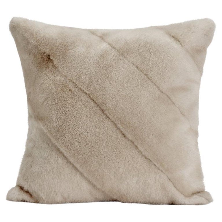 Back to Side Natural Pearl Beige Mink Fur Pillow Cushion by Muchi Decor ...