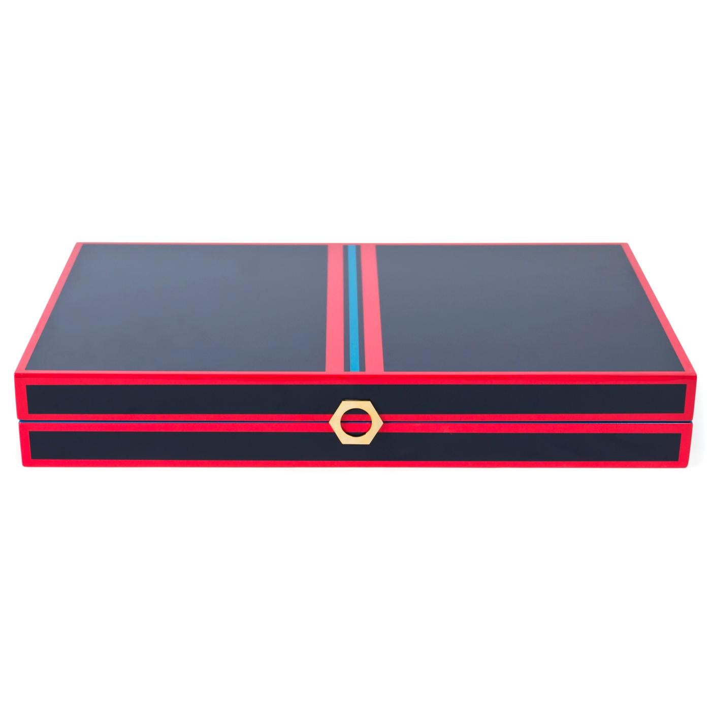 Backgammon Set in Navy and Red Lacquer at 1stdibs