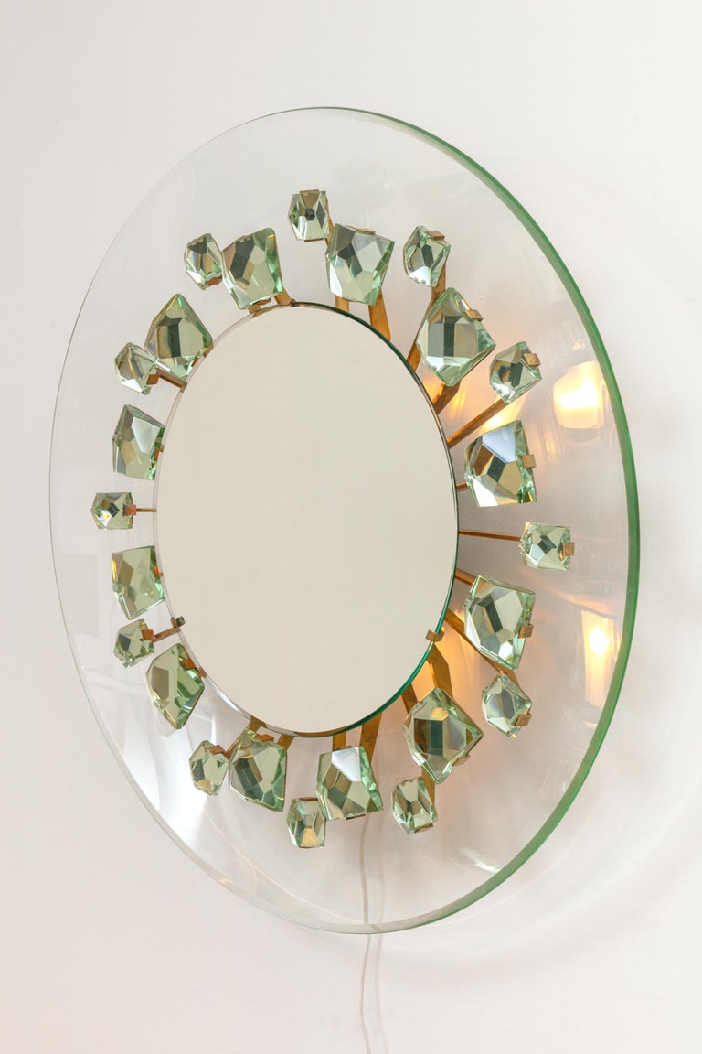 Backlit Chisel Cut Glass Mirror Attributed to Max Ingrand for Fontana ...