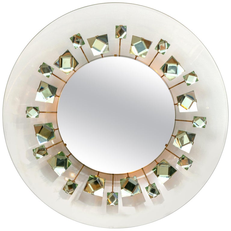 Backlit Chisel Cut Glass Mirror Attributed to Max Ingrand for Fontana ...