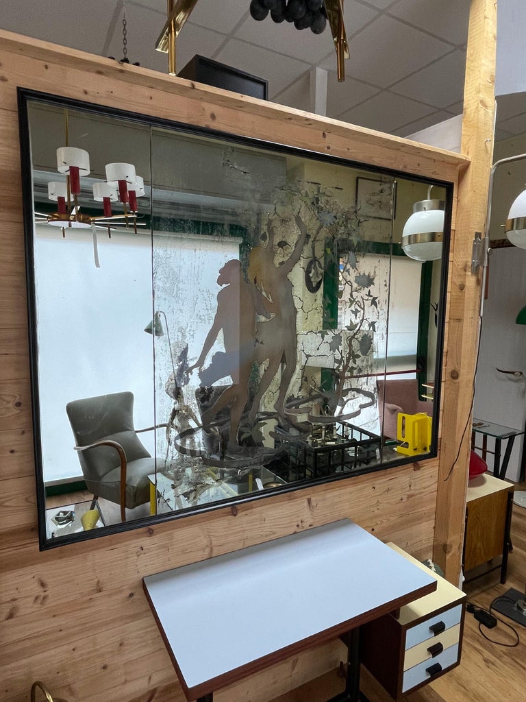 Backlit Mirror with Engraving, '40s For Sale at 1stDibs