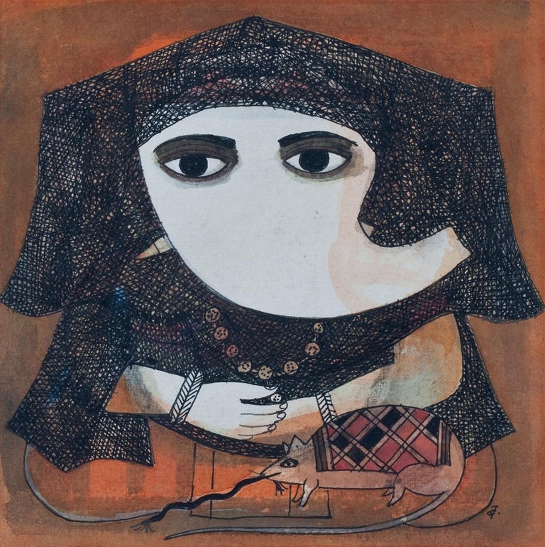 Badri Narayan - Ganesha, Watercolor and Ink on Paper, Black, Brown by ...