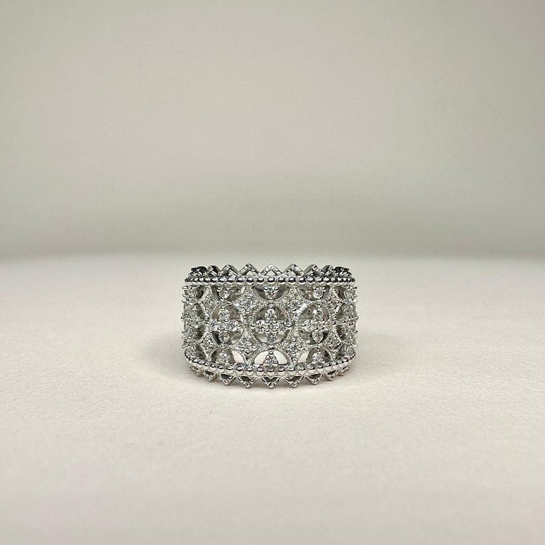 Customizable 18k White Gold Lace Design Band Ring set with 1.1 Carats ...