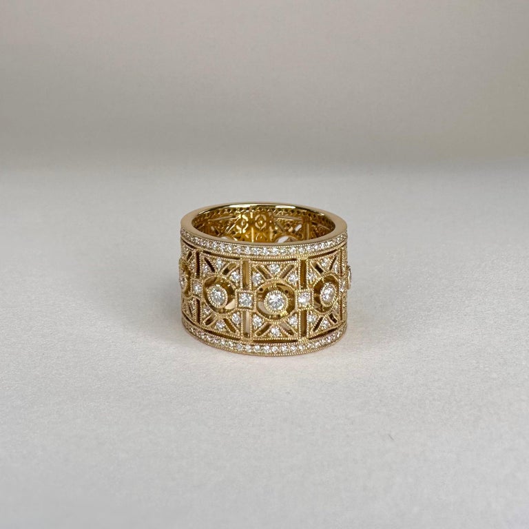 Customizable Bague Bandeau En or Jaune 18 Carats Et Diamants 1,10 ...