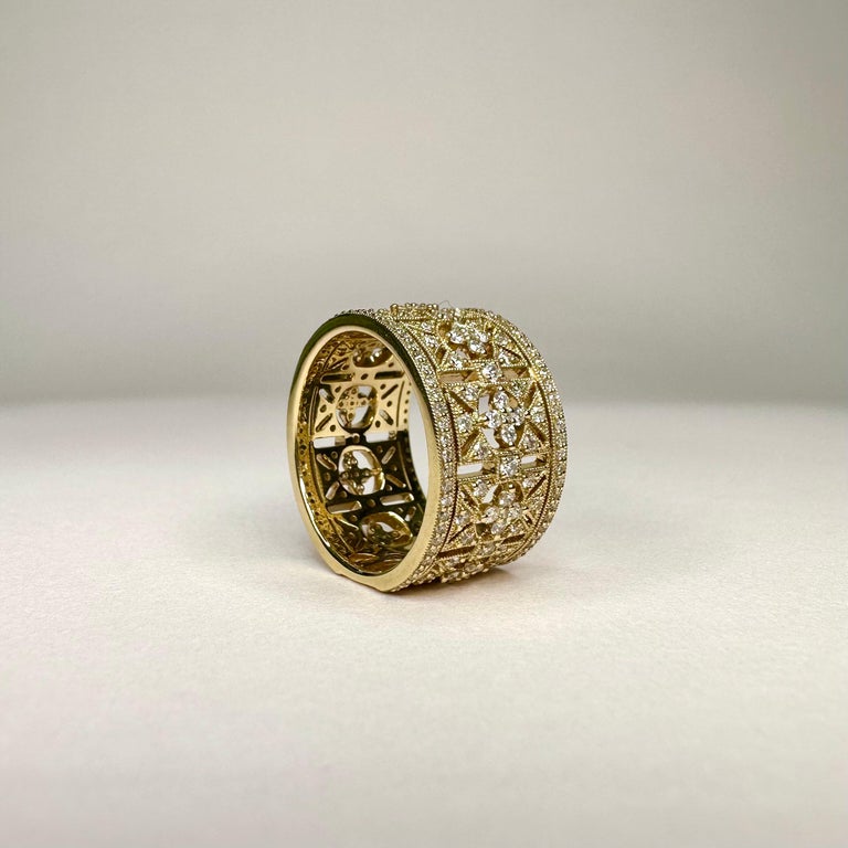 Customizable 18k Yellow Gold Art Deco Style Band Ring set with 1.19 ...