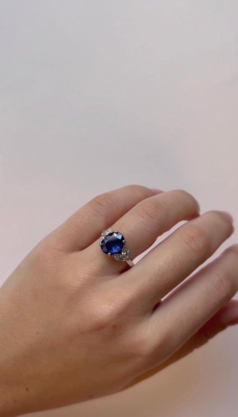 Customizable 18k White Gold 2.83 Ct Royal Blue Oval Sapphire Ring Set ...