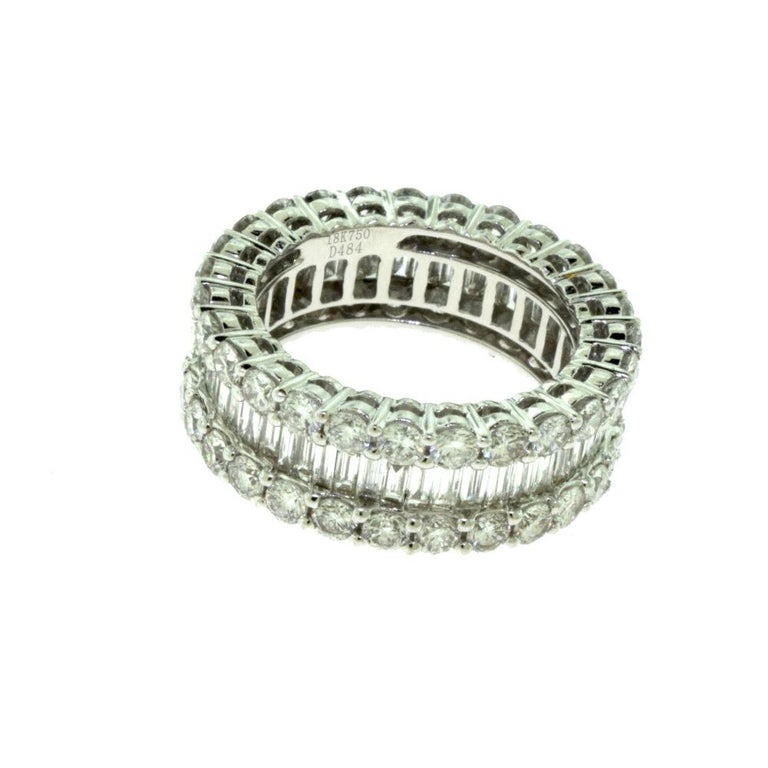 Baguette and Round Diamond Channel Three-Row Wedding Band For Sale at ...