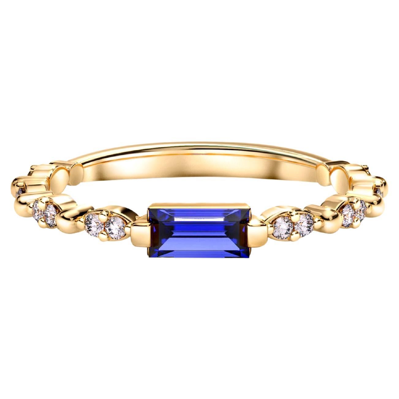 Customizable Baguette Blue gem Wedding 14k gold ring. For Sale at 1stDibs