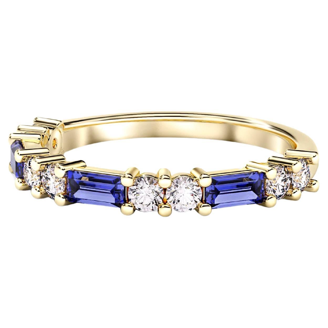Customizable Baguette Blue gem Wedding 14k gold ring. For Sale at 1stDibs
