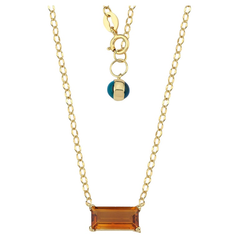 Baguette Citrine Stone Solitaire Necklace For Sale at 1stDibs