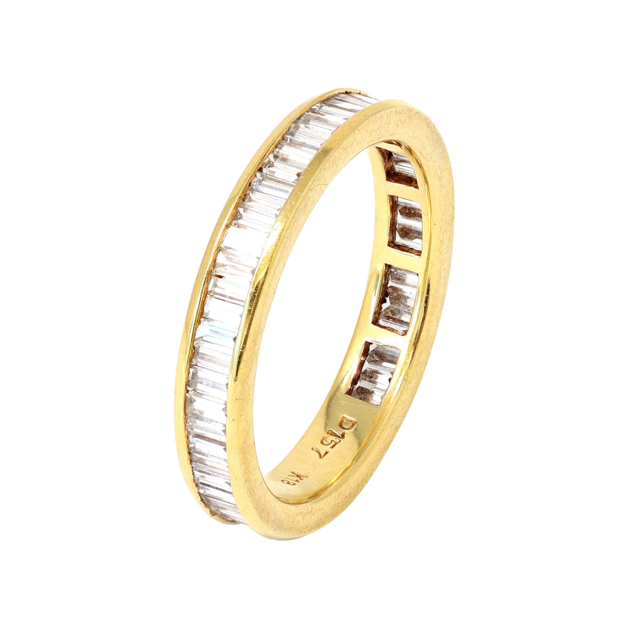 Baguette Cut Diamond Eternity Band Ring Set in 18k Yellow Gold at 1stDibs