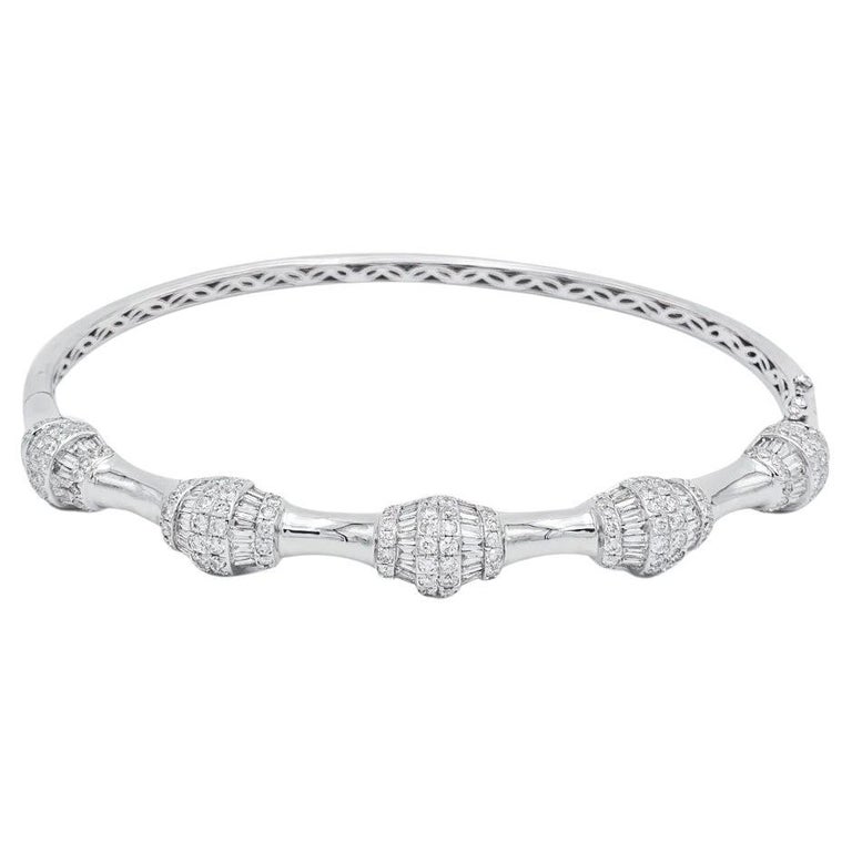Baguette-Cut Diamonds and Round Diamonds Set in 18k White Gold Bangle ...