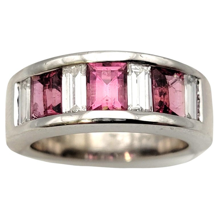 Baguette Diamond and Pink Tourmaline Alternating Semi-Eternity Band ...