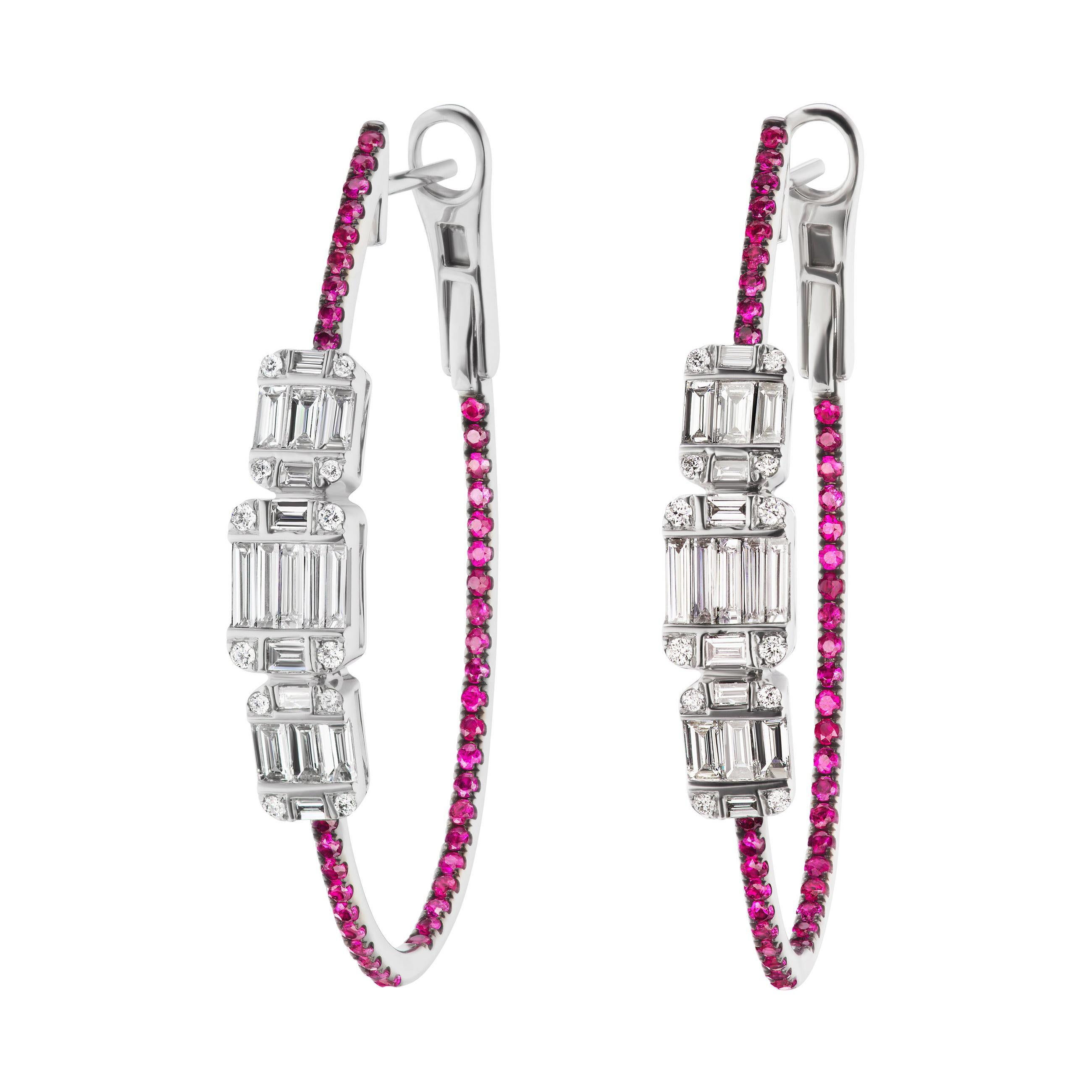 Spectacular Ruby and Diamond Vintage Hoop Earrings For Sale at 1stDibs