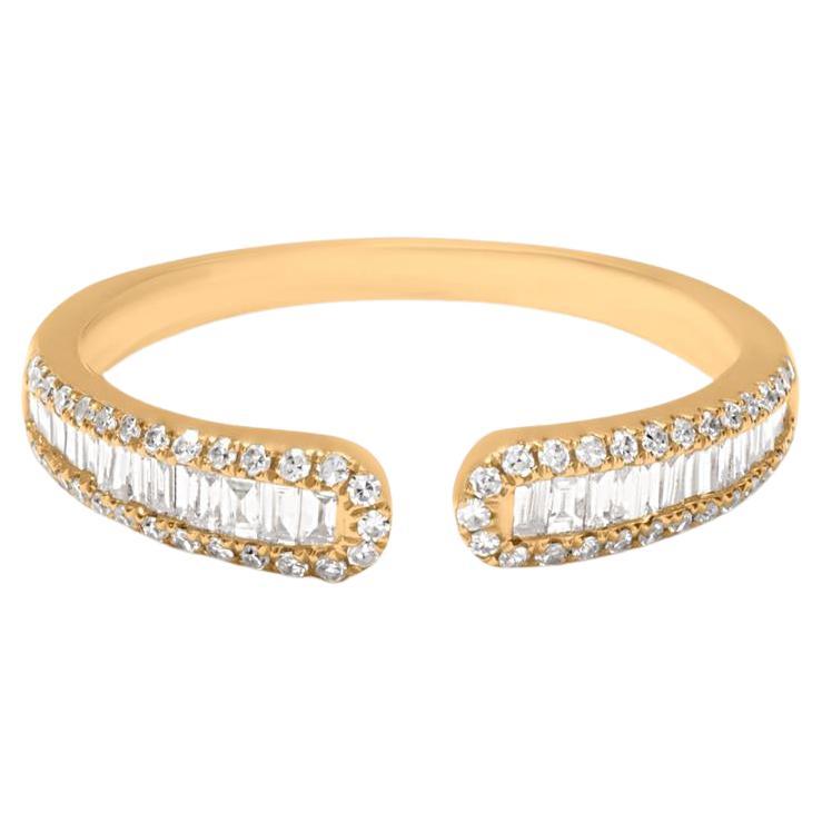 14k White Gold Baguette Diamond Cuff Ring For Sale at 1stDibs