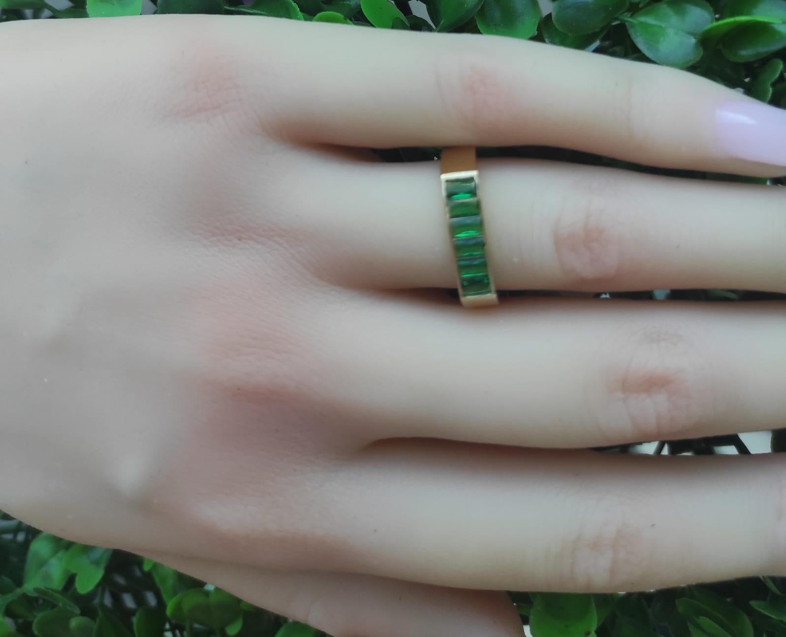 Customizable Baguette green gemstones 14k gold half eternity ring. For ...