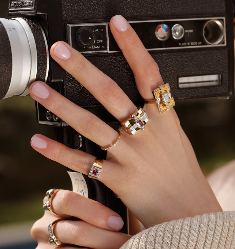 Customizable Baguette Jewellery 14K Yellow Gold Pinky Ring with ...