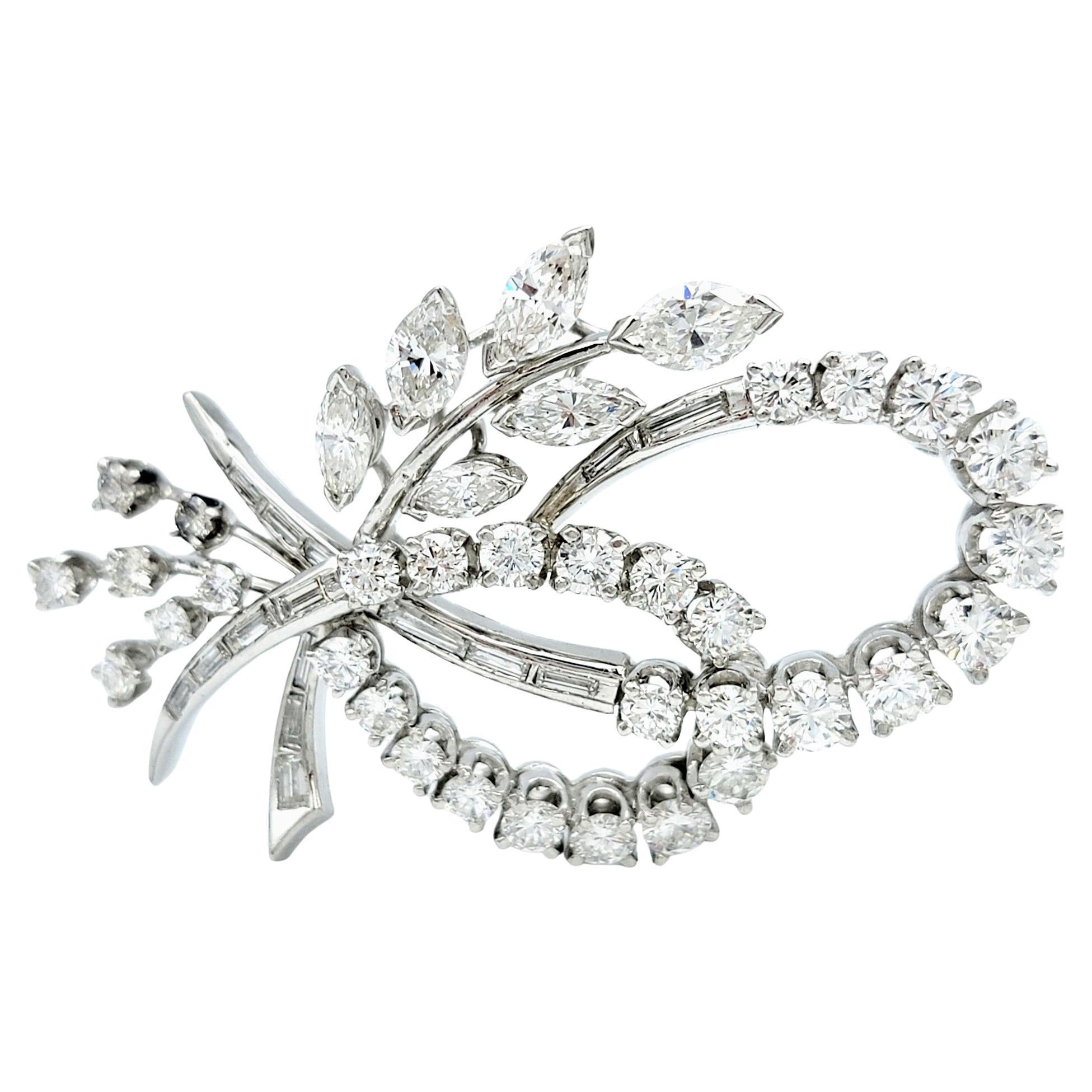 14.60 Carats Large Round Brilliant Diamond Wreath Motif Brooch Set in ...