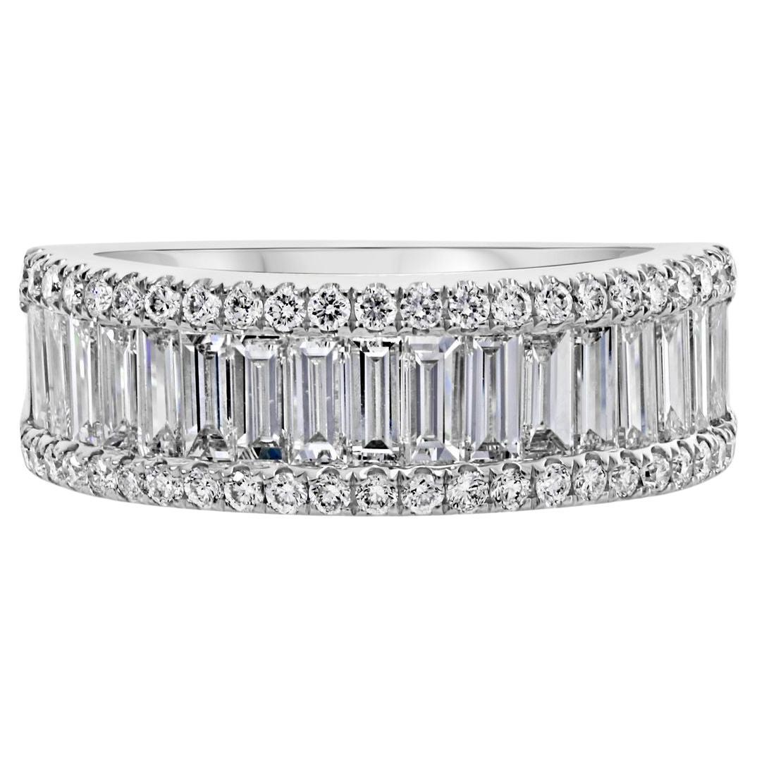 2 Carat Three Row Baguette and Round Brilliant Cut Diamond Ring For ...