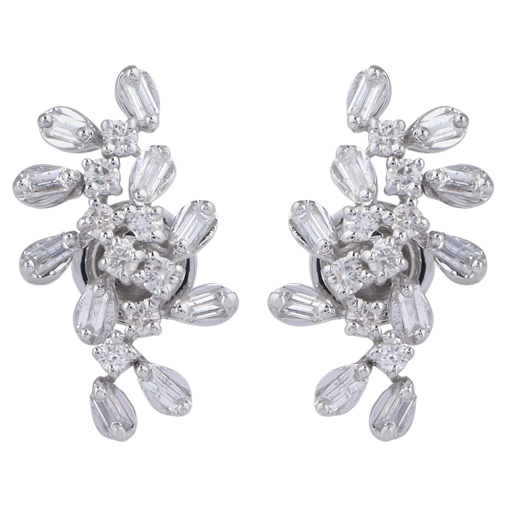 18-Karat White Gold Round and Baguette Diamonds Multi Shape Dangling Earrings For Sale at 1stDibs