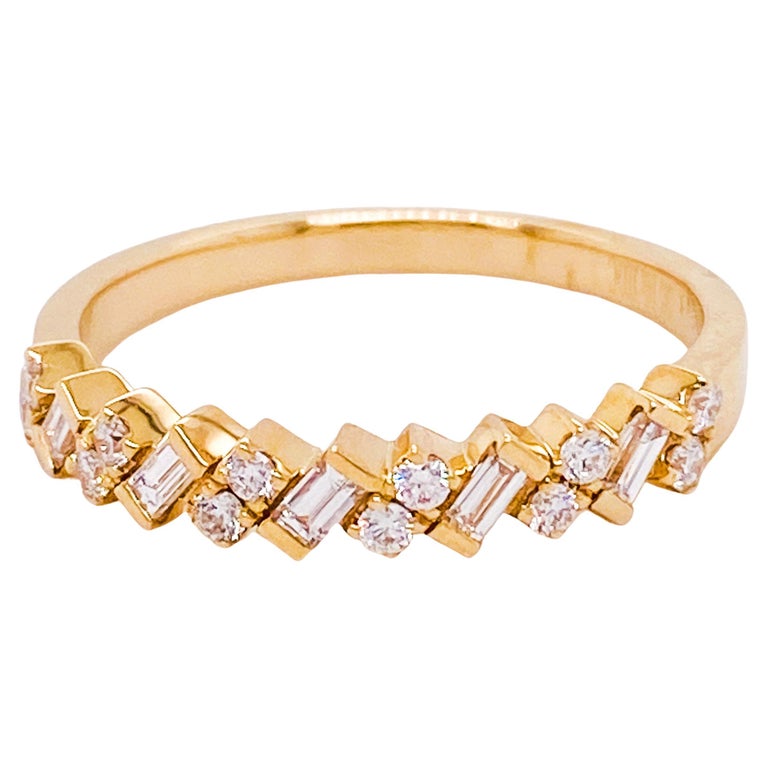 Baguette Round Diamond Half Eternity Ring in 14K Yellow Gold For Sale ...