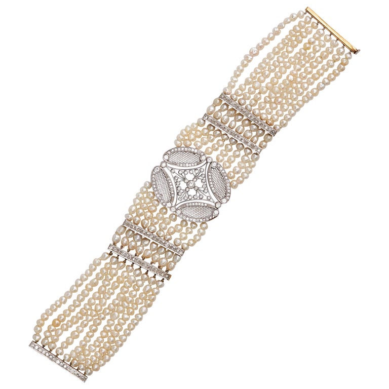Bahrain Pearls Gold Bracelet For Sale at 1stDibs