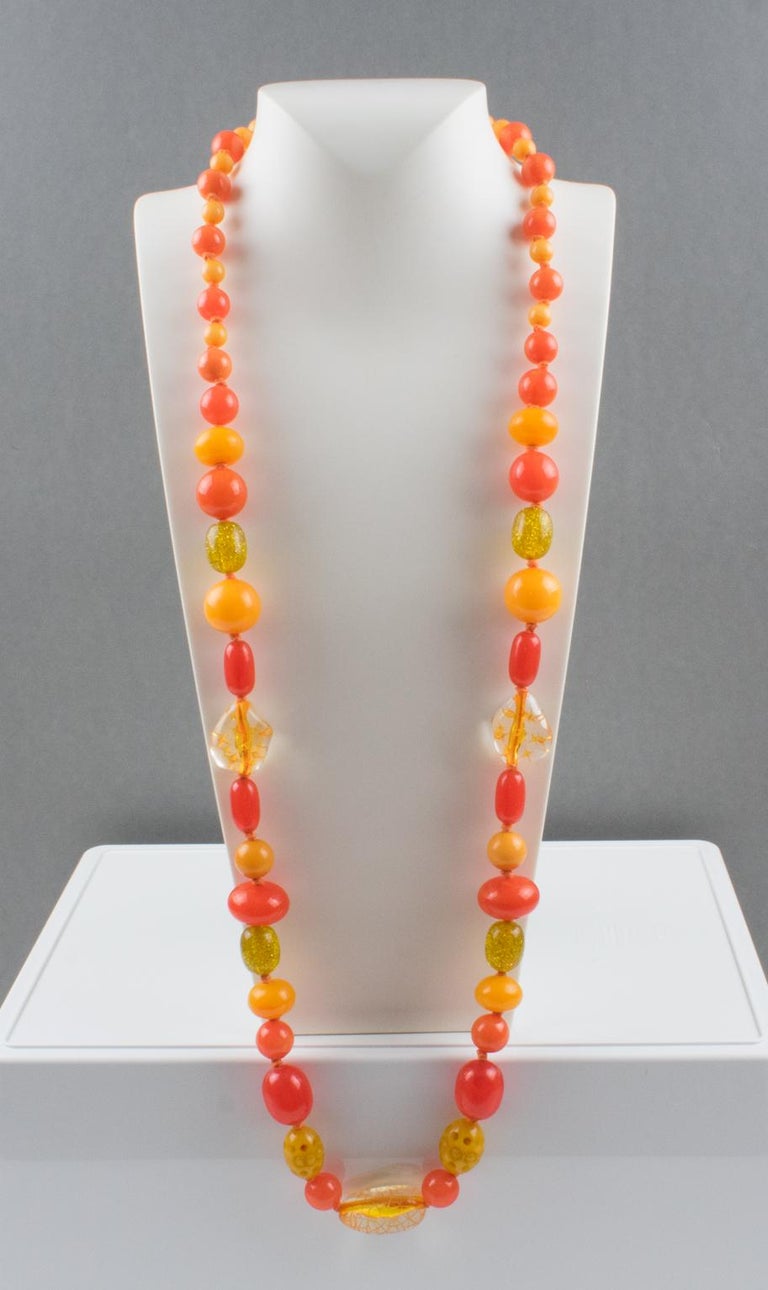 Bakelite and Lucite Long Necklace Sunny Yellow and Orange Colors For ...
