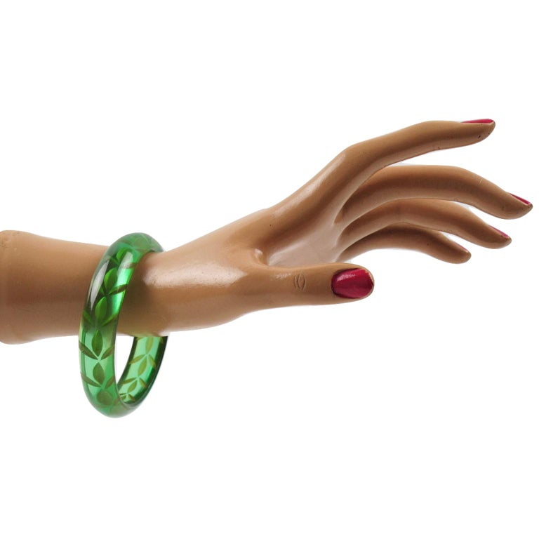 Bakelite Bangle Bracelet Transparent Prystal Emerald Green Reverse ...